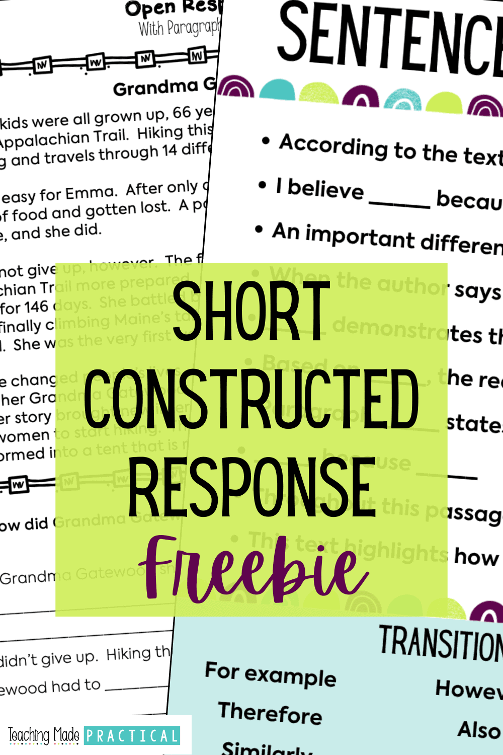 Constructed Response: Free Reading Passage & Sentence Starters ...